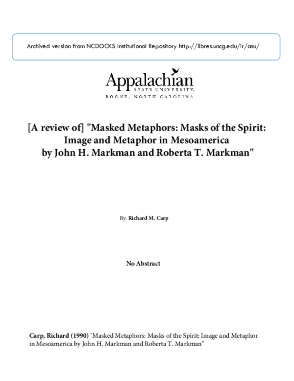 (PDF) [A review of] "Masked Metaphors: Masks of the Spirit: Image and ...