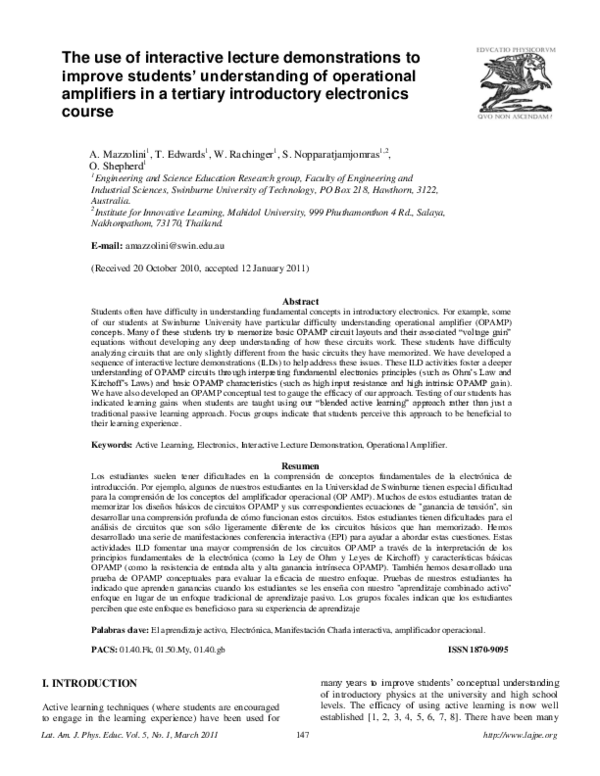(PDF) The use of interactive lecture demonstrations to improve students’ understanding of ...