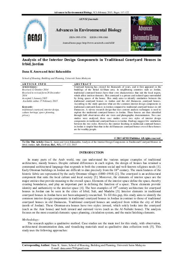 (PDF) Analysis of the Interior Design Components in Traditional ...