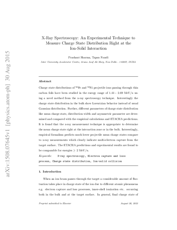 (PDF) X-Ray Spectroscopy: An Experimental Technique to Measure Charge State Distribution Right ...