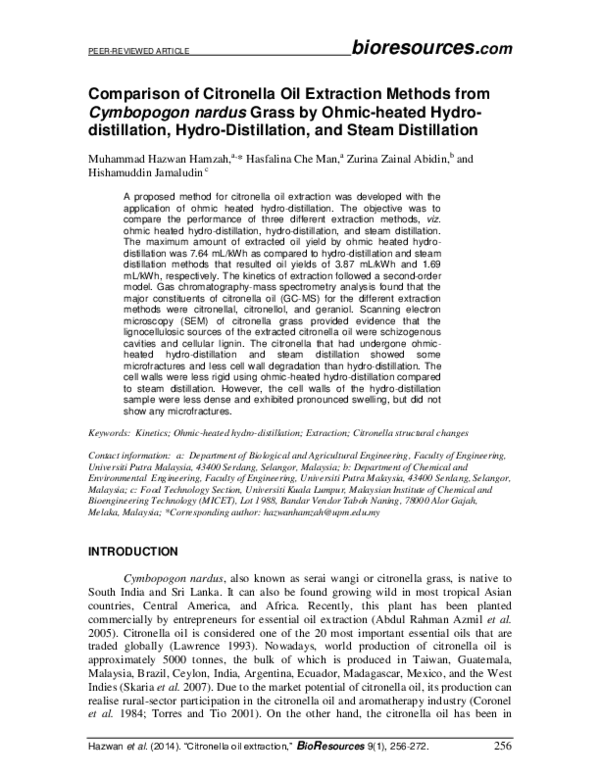 (PDF) Comparison of Citronella Oil Extraction Methods from Cymbopogon ...