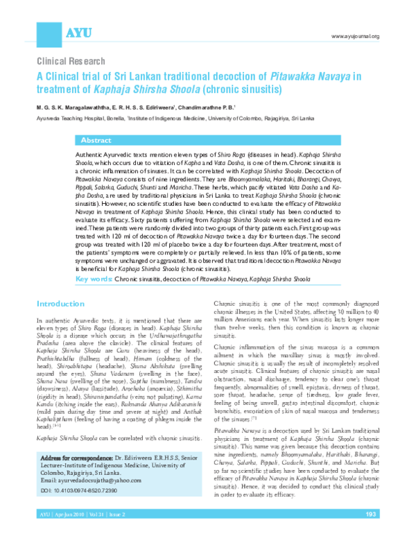 (PDF) A clinical trial of Sri Lankan traditional decoction of Pitawakka ...