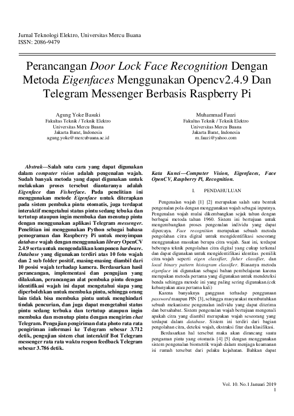 (PDF) Perancangan Door Lock Face Recognition Dengan Metoda Eigenfaces Menggunakan Opencv2.4.9 ...