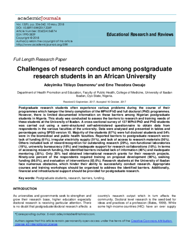 (PDF) Challenges of research conduct among postgraduate research ...