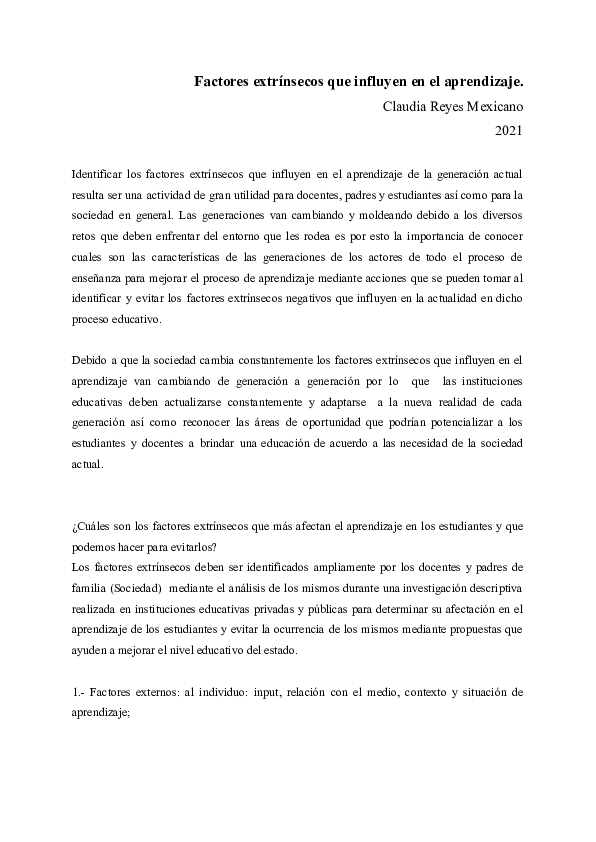 (PDF) Factores extrínsecos que influyen en el aprendizaje