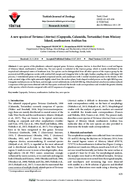 (PDF) A new species of Tortanus (Atortus) (Copepoda, Calanoida ...