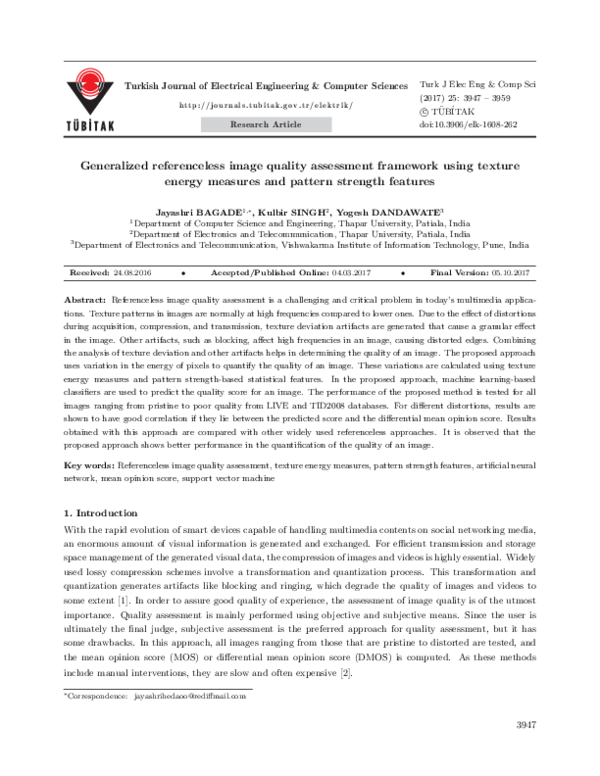 (PDF) Generalized referenceless image quality assessment framework using texture energy measures ...