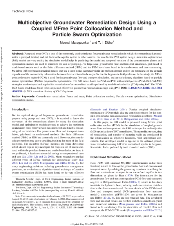 Pdf Multi Objective Groundwater Remediation Design Using A Coupled Mfree Point Collocation