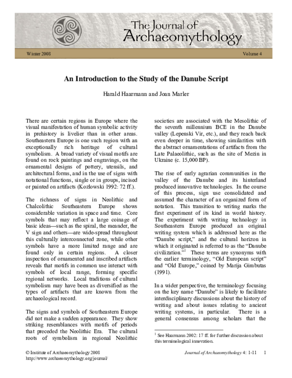 (PDF) An Introduction to the Study of the Danube Script