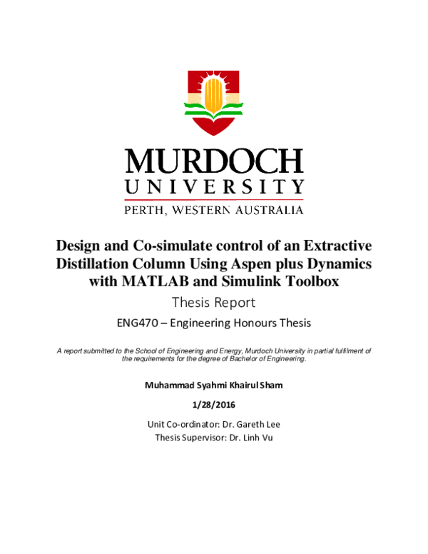 (PDF) Design and co-simulate control of an extractive distillation column using Aspen plus ...