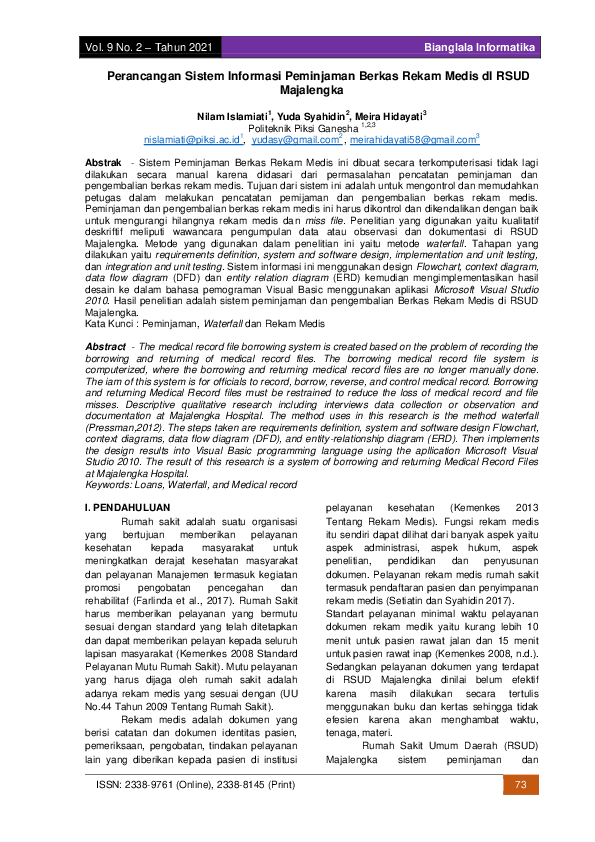 (PDF) Perancangan Sistem Informasi Peminjaman Berkas Rekam Medis DI Rsud Majalengka