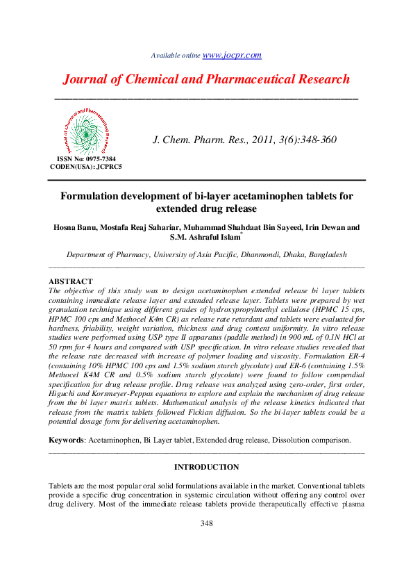 (PDF) Formulation development of bilayer acetaminophen tablets for ...