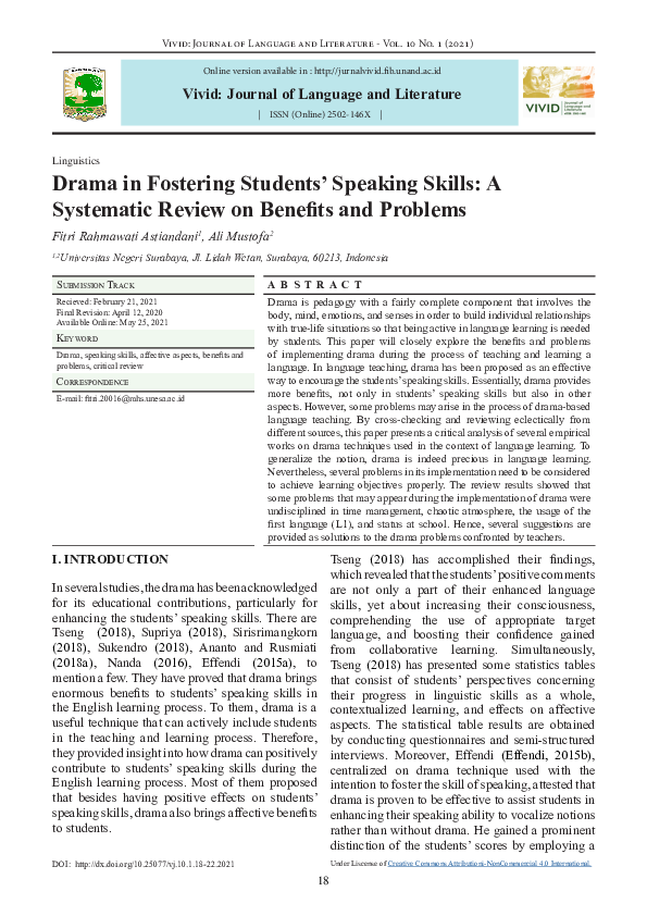 (PDF) Drama in Fostering Students’ Speaking Skills: A Systematic Review ...