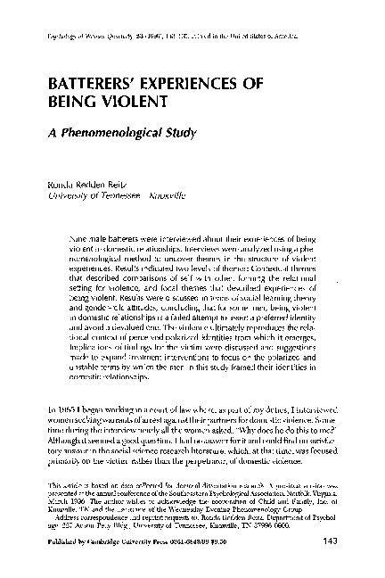 (PDF) Batterers' Experiences of Being Violent