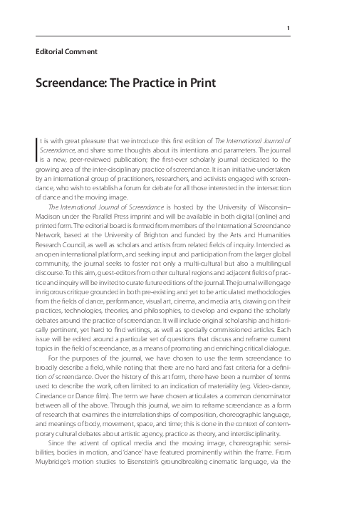 (PDF) Screendance: The Practice in Print