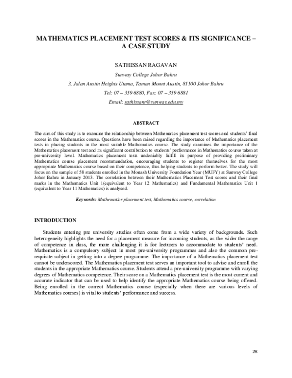 (PDF) Mathematics placement test score & its significance: a case study