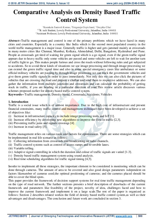 (PDF) Comparative Analysis On Density Based Traffic Control System