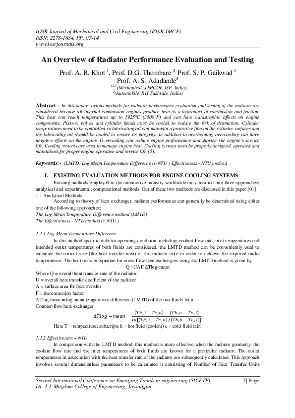 (PDF) An Overview of Radiator Performance Evaluation and Testing