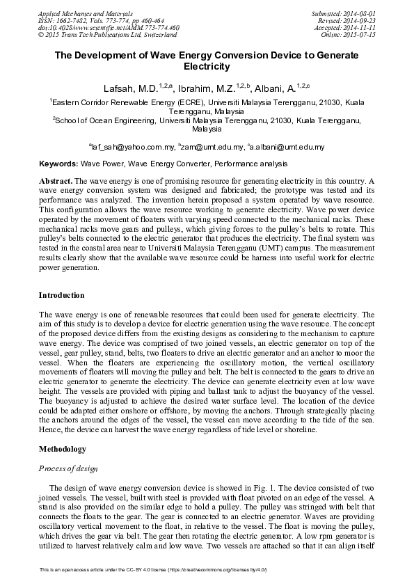 (PDF) The Development of Wave Energy Conversion Device to Generate ...