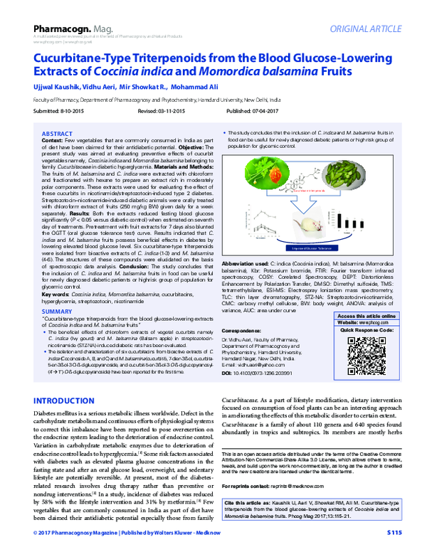 (PDF) Cucurbitane-type triterpenoids from the blood glucose-lowering ...