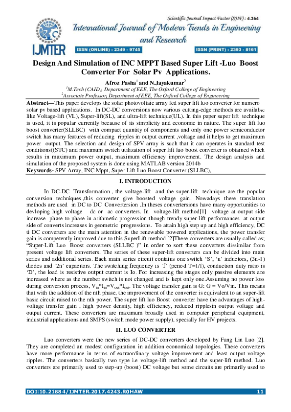 (PDF) Design And Simulation of INC MPPT Based Super Lift -Luo Boost ...