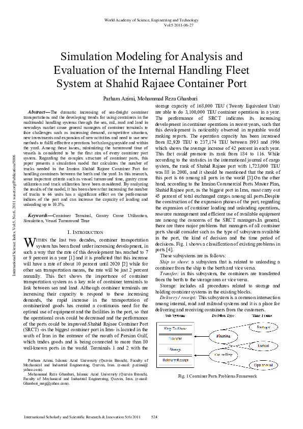 (PDF) Simulation Modeling for Analysis and Evaluation of the Internal Handling Fleet System at ...