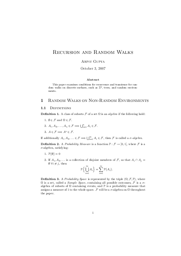 (PDF) Recursion and Random Walks
