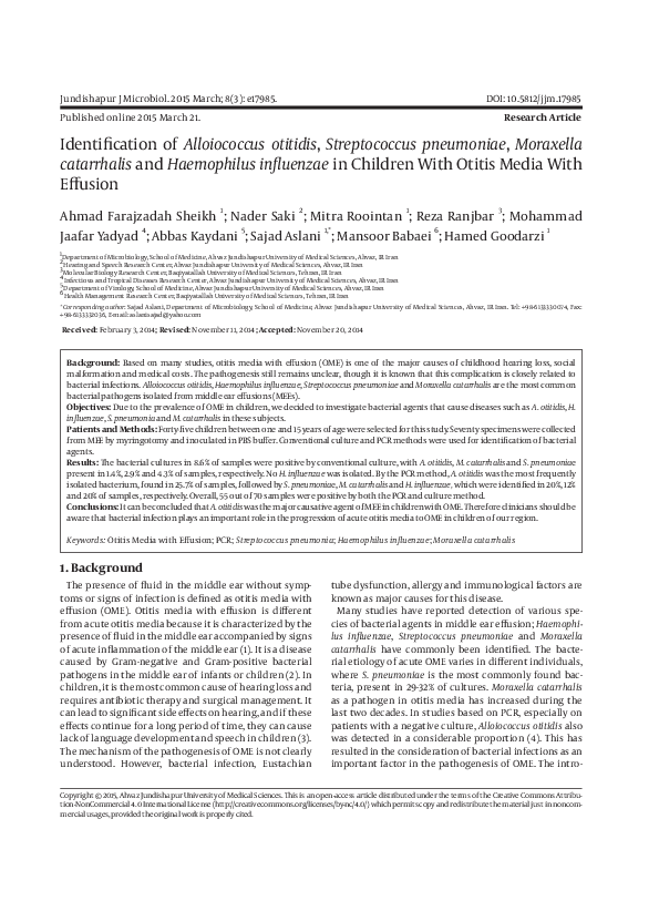 (PDF) Identification of Alloiococcus otitidis, Streptococcus pneumoniae ...