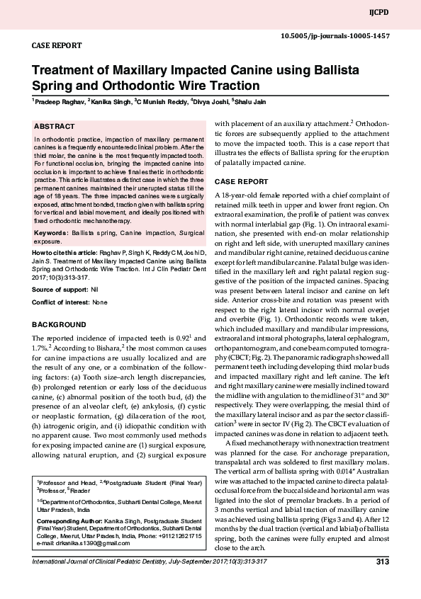 (PDF) Treatment of Maxillary Impacted Canine using Ballista Spring and ...