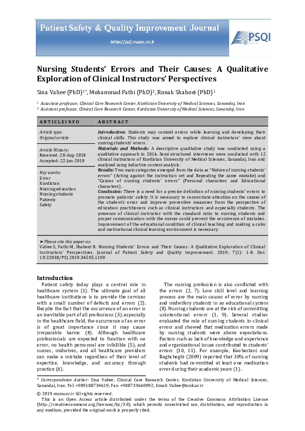 (PDF) Nursing Students’ Errors and Their Causes: a Qualitative ...