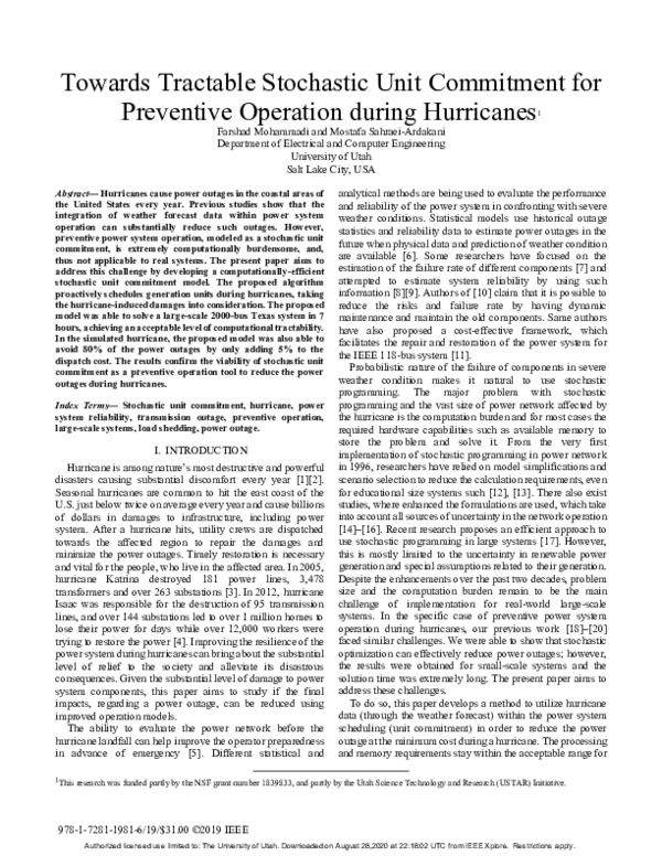 Pdf Towards Tractable Stochastic Unit Commitment For Preventive