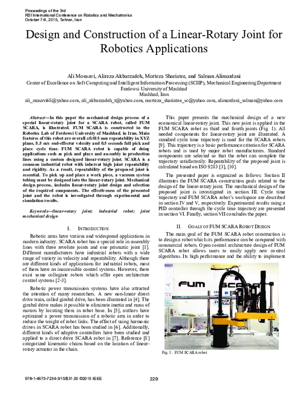 (PDF) Design and construction of a linear-rotary joint for robotics ...
