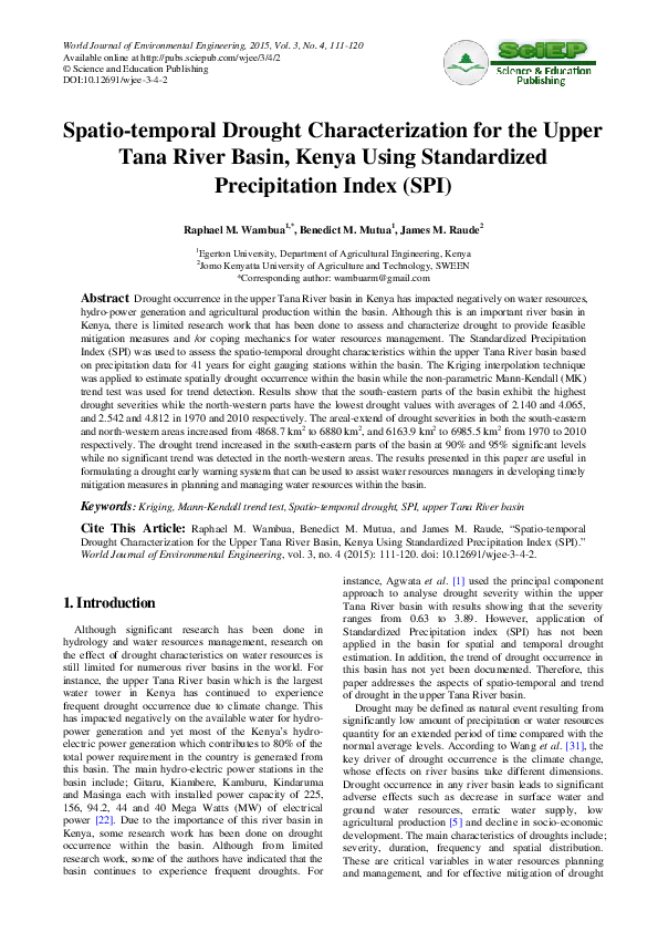 (PDF) Spatio-temporal Drought Characterization for the Upper Tana River Basin, Kenya Using ...