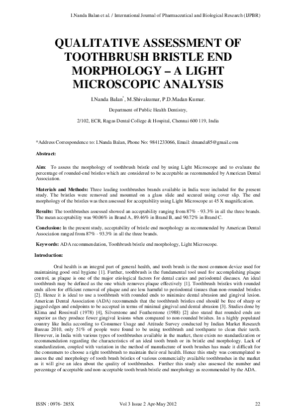 (PDF) Qualitative Assessment of Toothbrush Bristle End Morphology – a ...