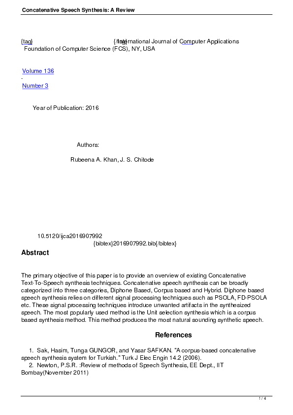 (PDF) Concatenative Speech Synthesis: A Review