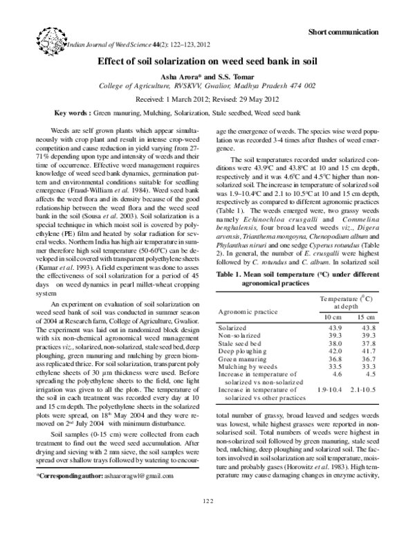 (PDF) Effect of soil solarization on weed seed bank in soil
