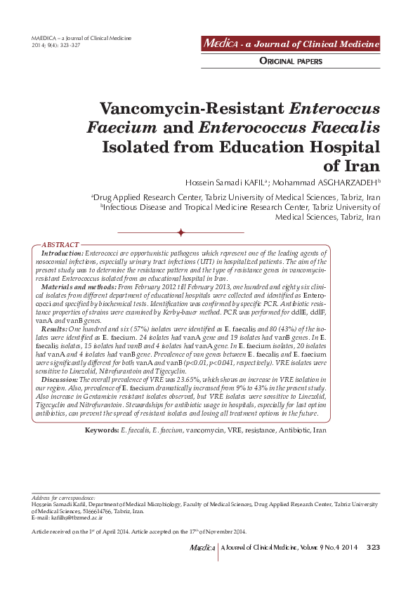 (PDF) Vancomycin-resistant enteroccus faecium and enterococcus faecalis isolated from education ...