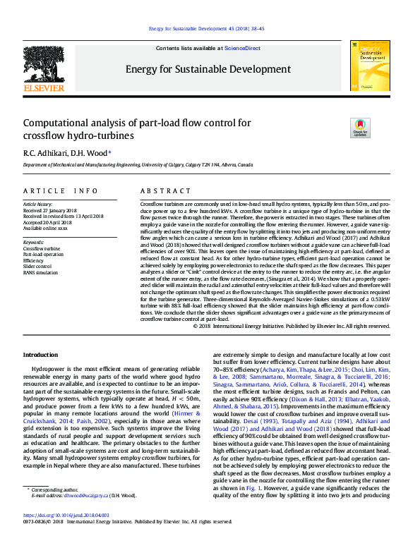 (PDF) Computational analysis of part-load flow control for crossflow hydro-turbines