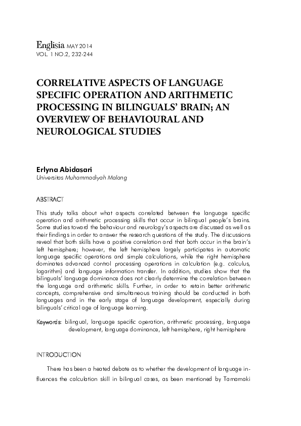 (PDF) Correlative Aspects of Language Specific Operation and Arithmetic ...