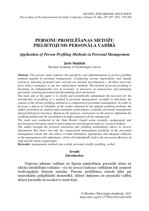 (PDF) Application of Person Profiling Methods in Personal Management