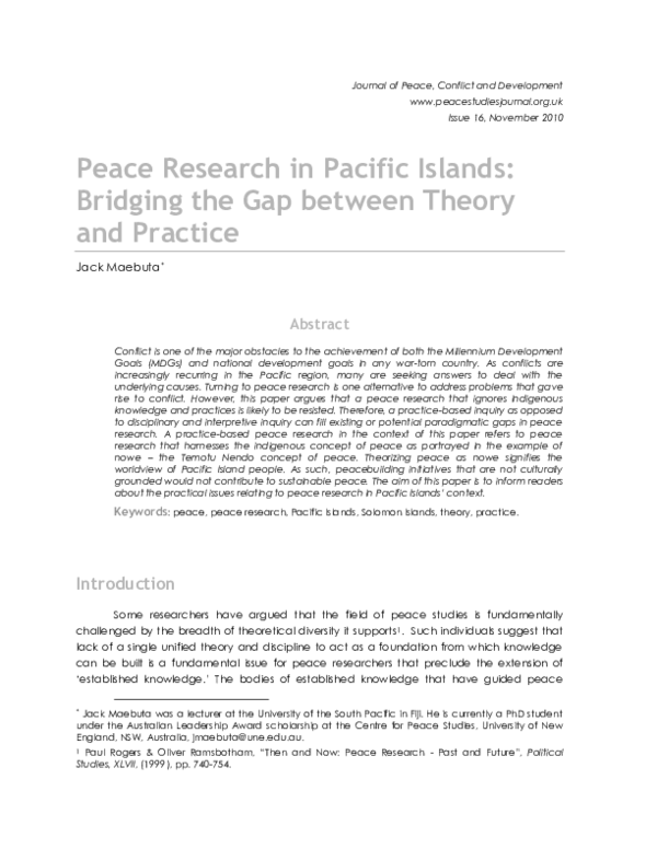 (PDF) Peace Research in Pacific Islands: Bridging the gap between ...