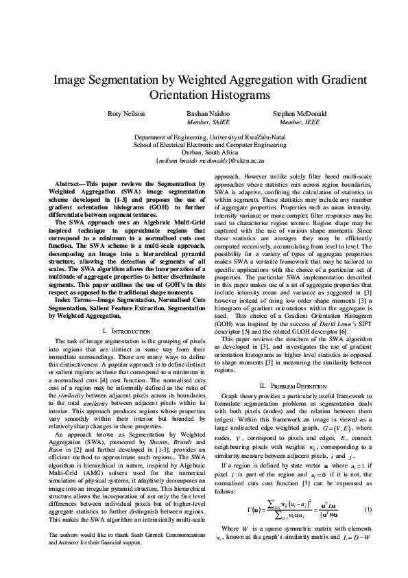Pdf Image Segmentation By Weighted Aggregation With Gradient Orientation Histograms