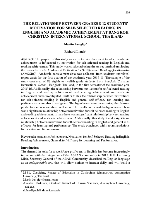 (PDF) The Relationship between Grades 8-12 Students’ Motivation for ...