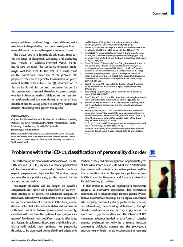 (PDF) Problems with the ICD-11 classification of personality disorder
