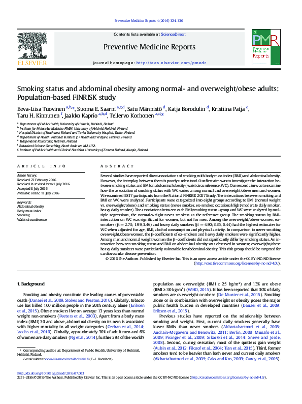 (PDF) Smoking status and abdominal obesity among normal- and overweight ...