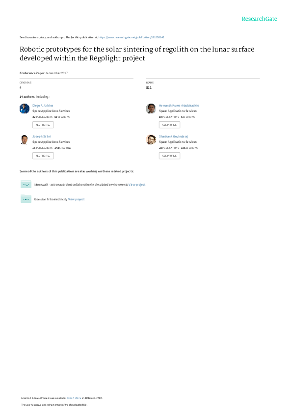 (PDF) Robotic prototypes for the solar sintering of regolith on the lunar surface developed ...