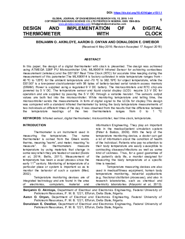 (PDF) Design and implementation of a digital thermometer with clock
