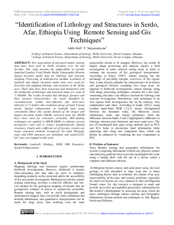 (PDF) Identification of Lithology and Structures in Serdo, Afar, Ethiopia Using Remote Sensing ...