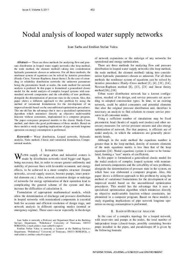 (PDF) Nodal analysis of looped water supply networks
