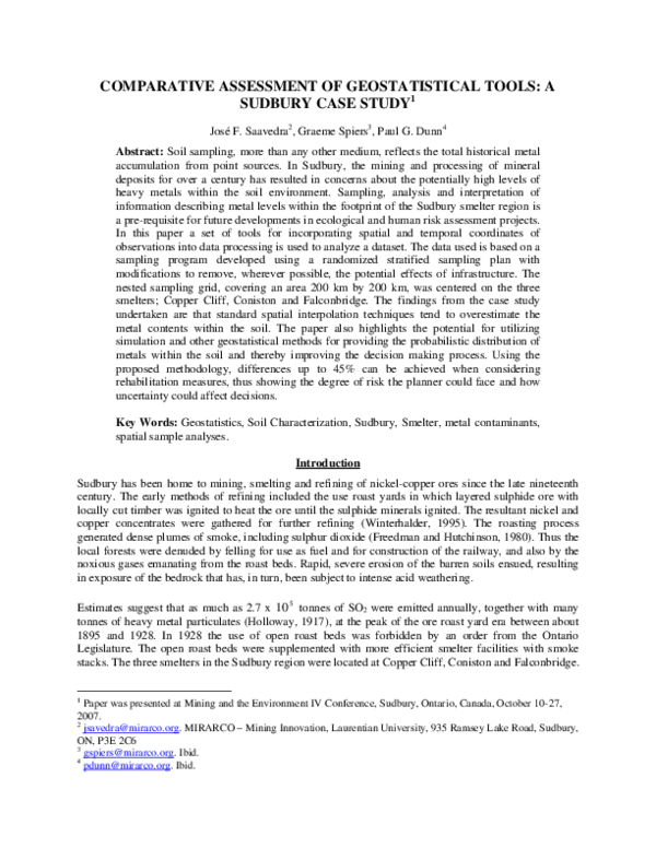 (PDF) Comparative Assessment of Geostatistical Tools: A Sudbury Case ...